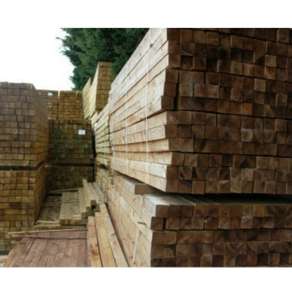 Timber Fence Posts Brown Treated Garden Wood 100x100 x 2.4m (4"x4" x ...