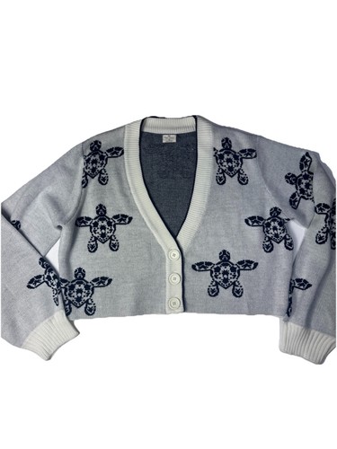 Simply Southern Ivory Black Sea Turtle Print Cropped Cardigan Sweater ...