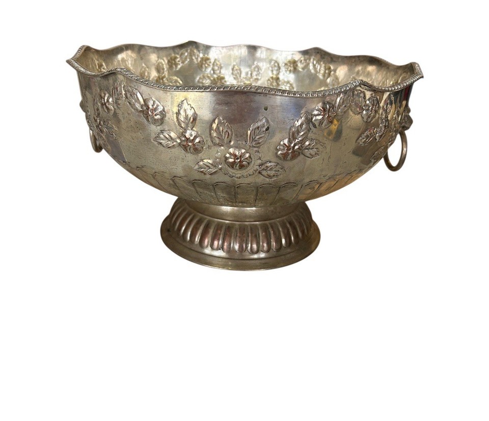 Vintage Repousse Silver on Copper Lion-Handled Punch Bowl 12 1/2" x 7 1 ...