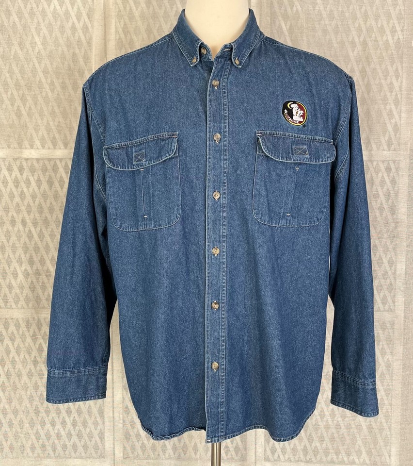 Boca Classics Florida State Seminoles Logo Long Sleeve Denim XXL Shirt ...