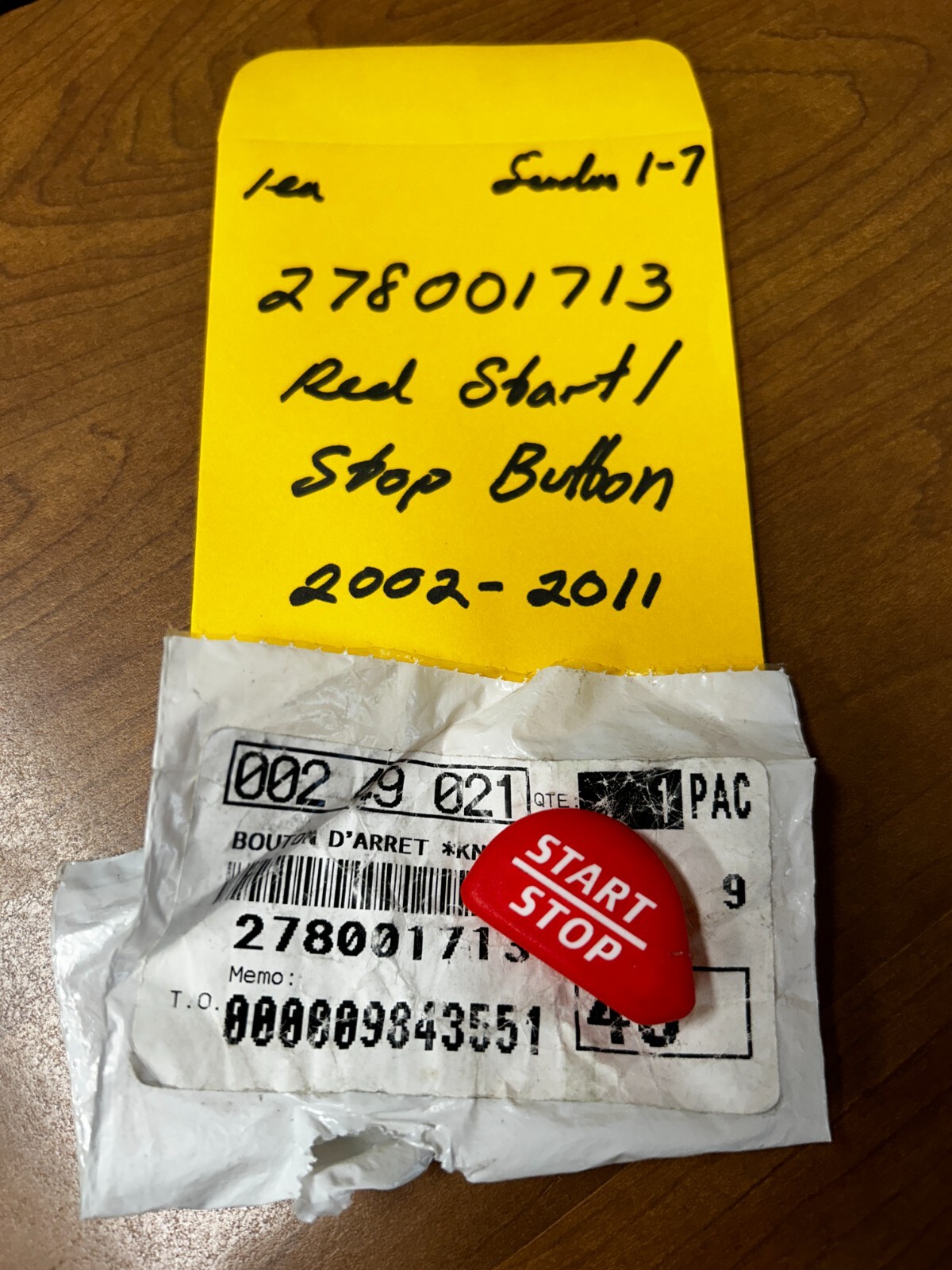 NOS OEM Bombardier Seadoo Red Start / Stop Button 278001713 2002-2011 ...
