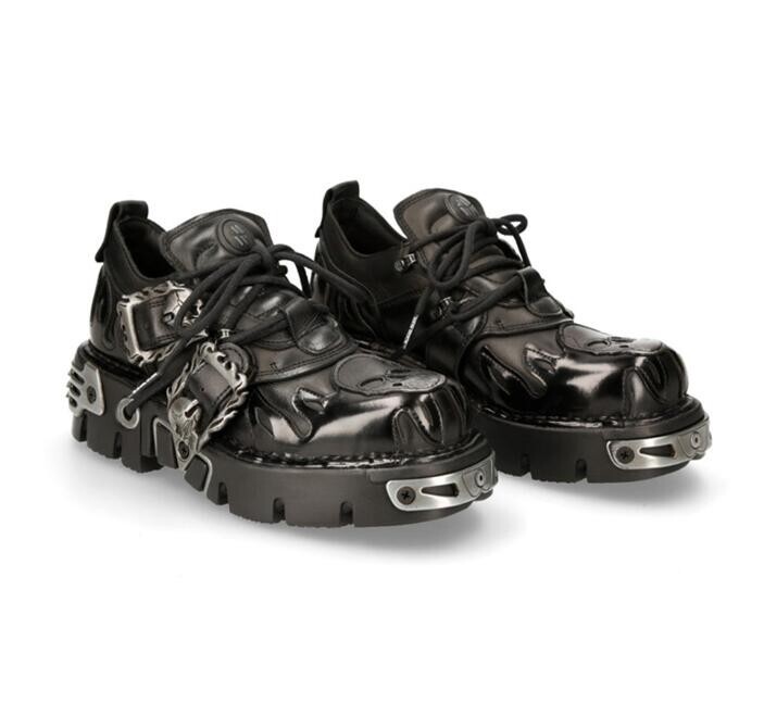 Women Flame carving retro rock shoes Men punk leather shoes metal ...