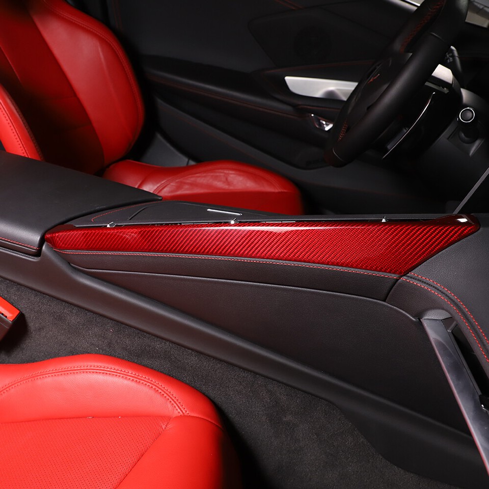 Red Carbon Fiber Central Console Side Panel Frame For C8 Corvette 2020 ...