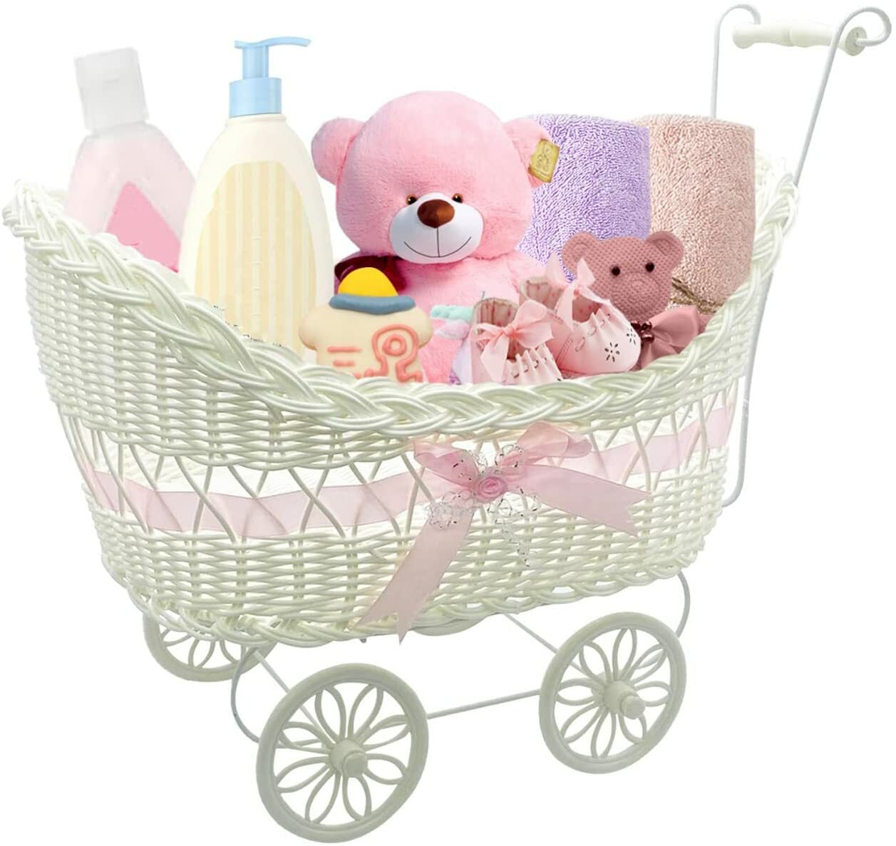 GIRLS BOYS PRAM BASKET GIFT LARGE WICKER HAMPER NEW BORN BABY SHOWER ...