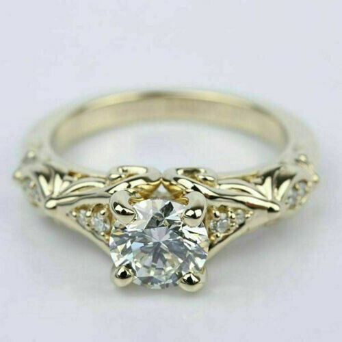1Ct Round Cut Lab Created Diamond Engagement Ring 14k Yellow Gold Over ...