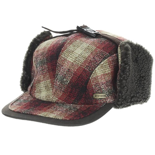 Lumberjack Hat Peaked Trapper Hats with Ear Flaps - Burgundy Check Cap ...