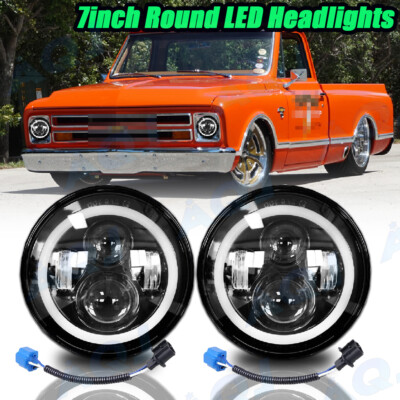 Pair 7inch Round LED Headlights HI/LO DRL Halo For Chevy C10 C20 Camaro ...