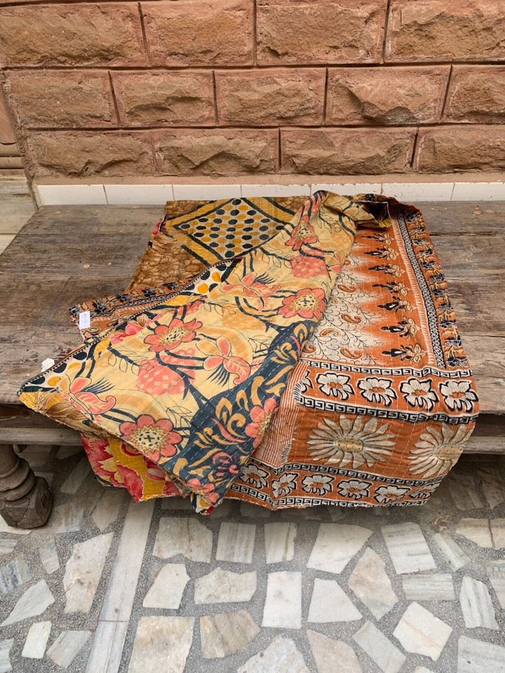 Reversible Indian Counterpane Gudari Vintage Kantha Fabric Art Throw ...