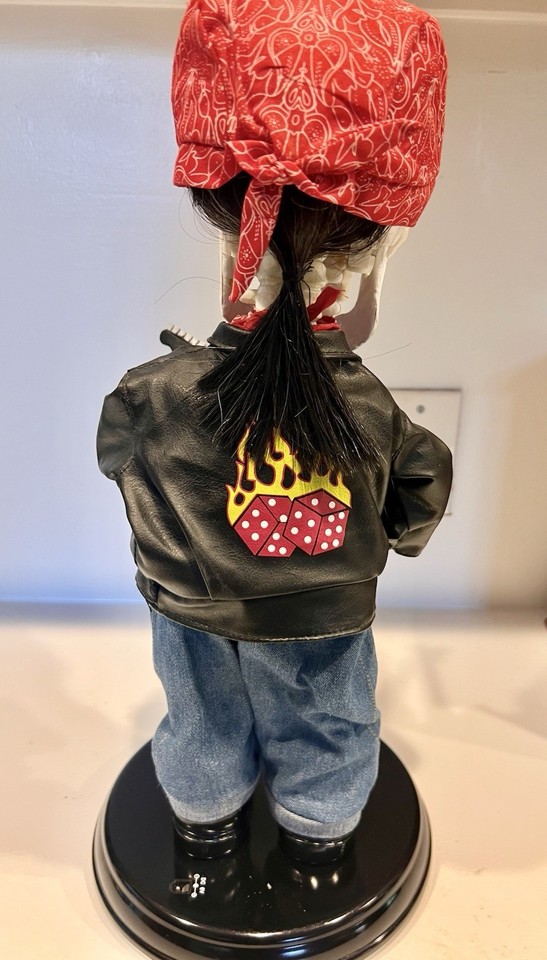 ZZ Top Gemmy Animated Halloween Dancing Skeleton Guitar Biker Singer ...