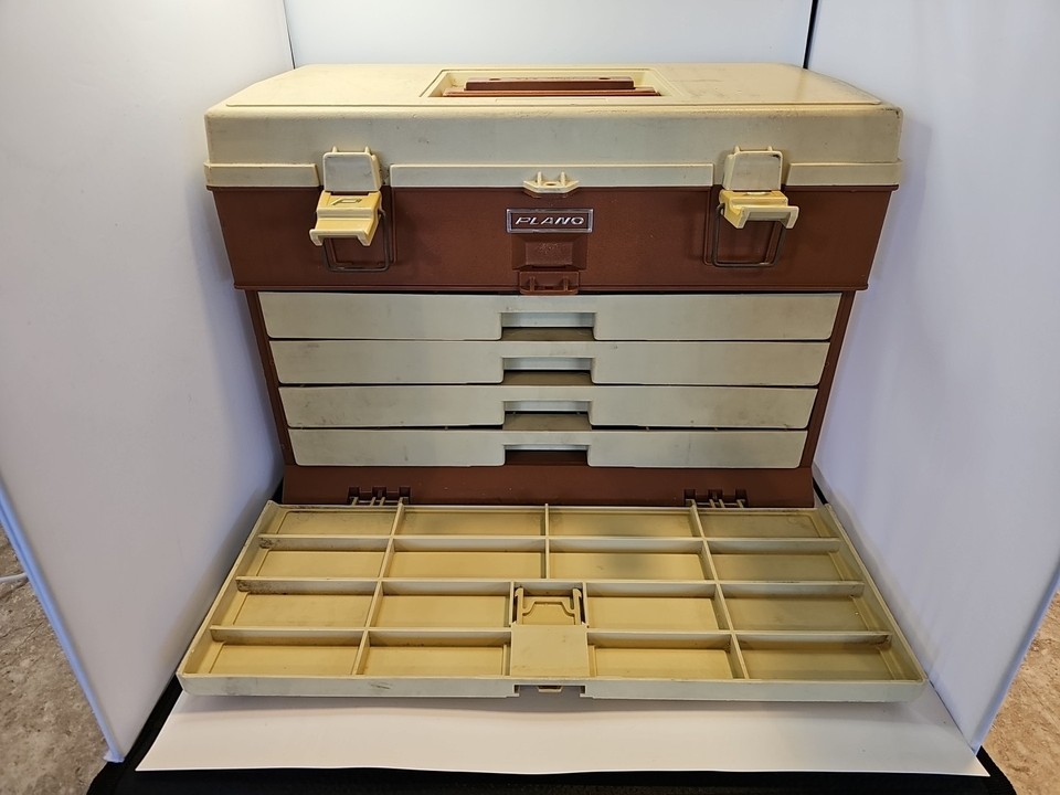 Vintage Plano 757 Fishing Tackle Box Top Storage With 4 Drawers USA ...