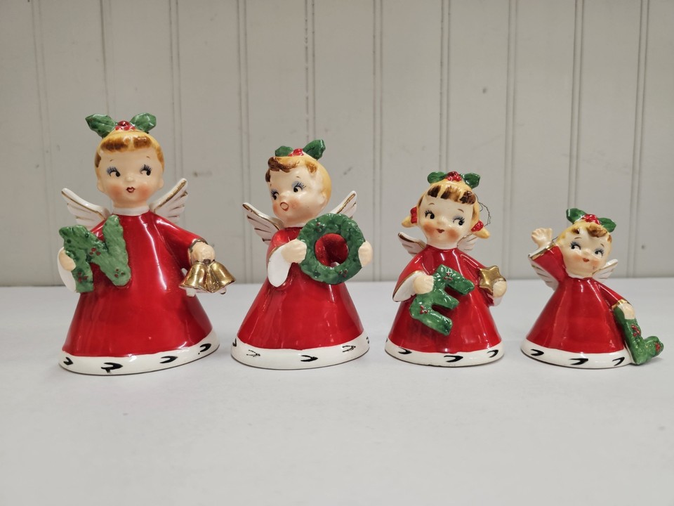 Vintage Napco Red NOEL Girls Christmas Angel Bells 1956 Japan | eBay