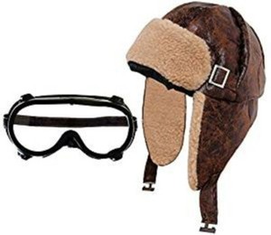 1940s Wartime Fighter Pilot Aviator Helmet Hat Goggles Fancy Dress ...