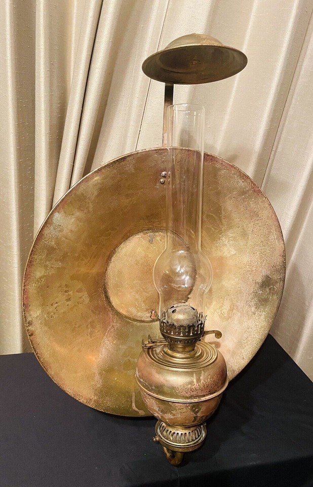 Antique Wall Mount Oil Lamp w/ Double Barrel Wick & Reflector | eBay