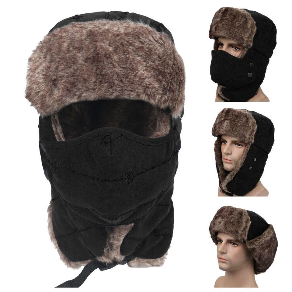 Winter Thermal Fur Lined Aviator Hat with Ear Flap Full Face Cover for ...