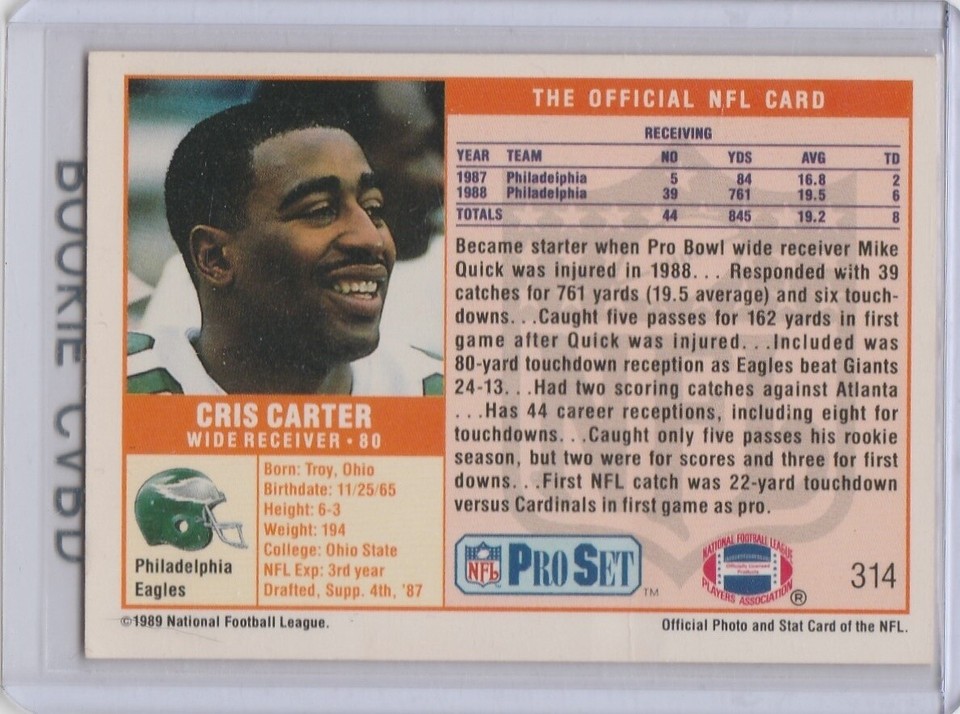 CRIS CARTER ROOKIE CARD 1989 Pro Set RC Philadelphia Eagles Minnesota ...