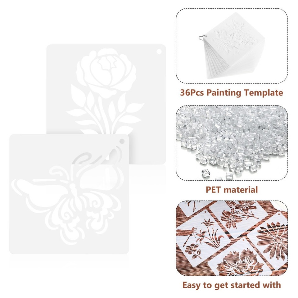36 Pcs Drawing Stencils Flower Stencils Bird Stencils Reusable Wooden ...
