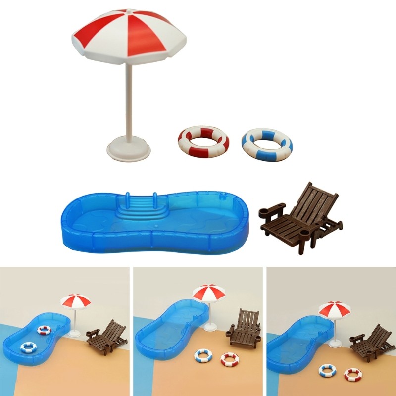 5pcs Miniature Doll-House Beach-Theme Pool & Chair Model Set Decorative ...