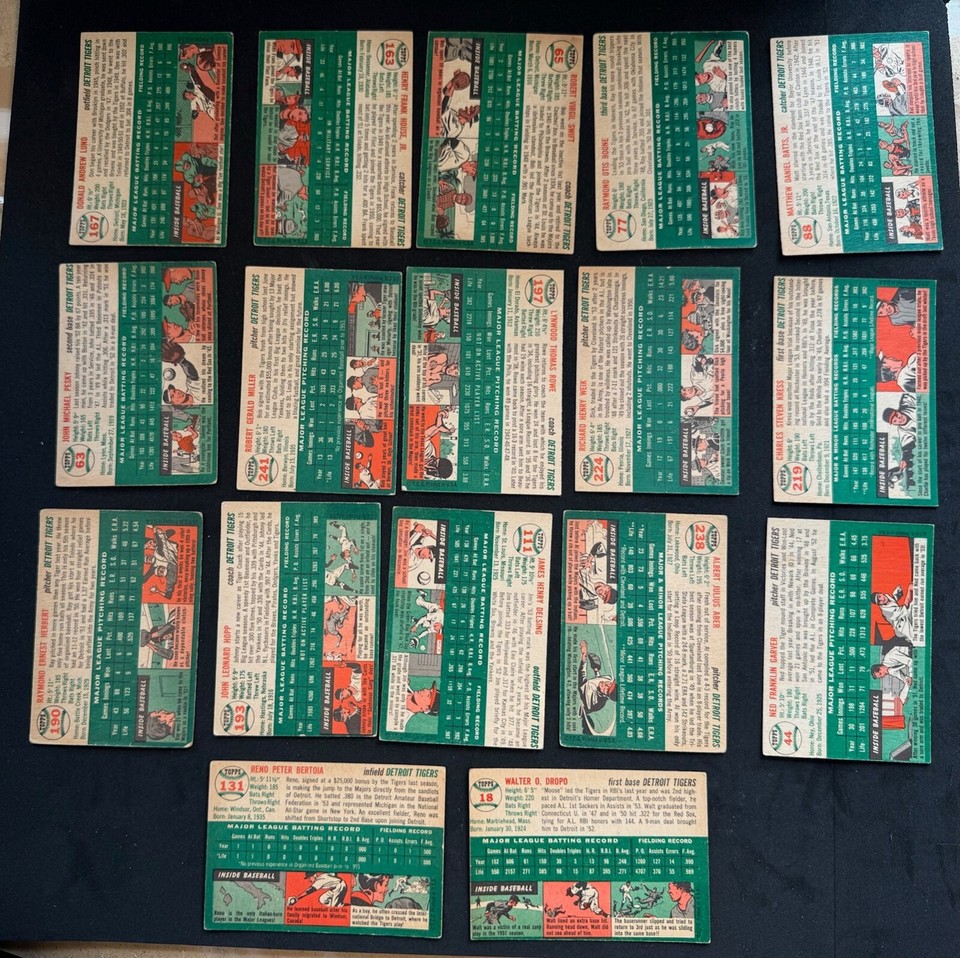 1954 Topps Baseball Detroit Tigers lot (17) - JT1 | eBay