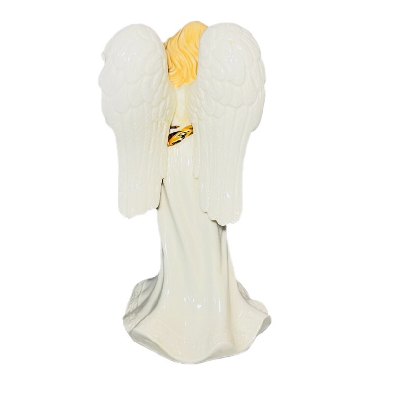 Angel Lute Music Box Porcelain "Joy To The World" Gold Trim 5" Dia x 7 ...