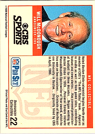 1989 Pro Set Football Announcer #22 Will McDonough | eBay