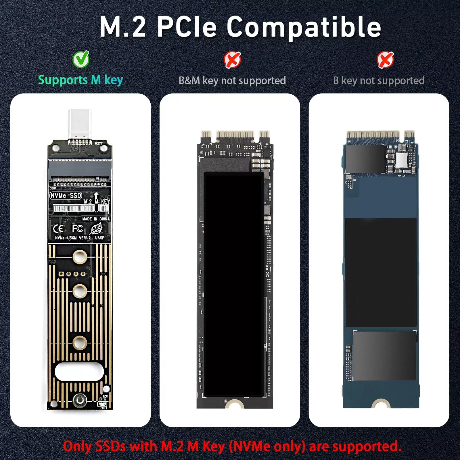 M.2 to USB C Adapter USB 3.1 Gen 2 to NVMe PCI-E M.2 SSD Converter ...