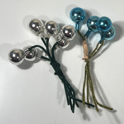 Lot of 2 Vintage Christmas Picks Glass Balls on Pipe Cleaners BLUE ...