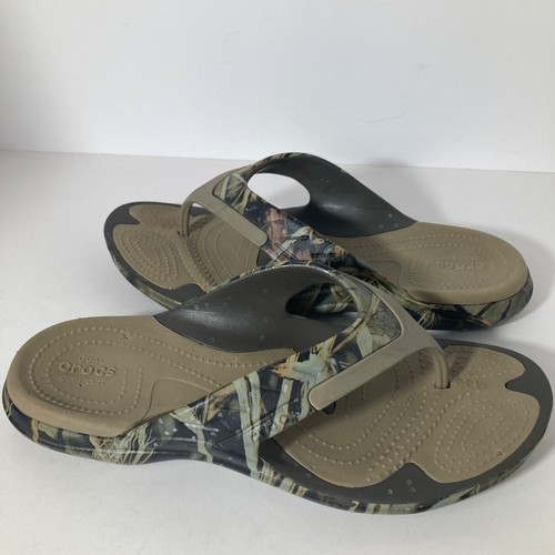 Unisex Camo Realtree Crocs Flip Flop Sandal Green M7 W9 | eBay