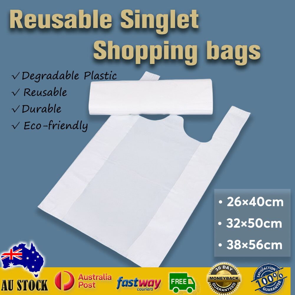 Reusable Plastic Singlet Shopping Bags Grocery Checkout Carry Heavy ...