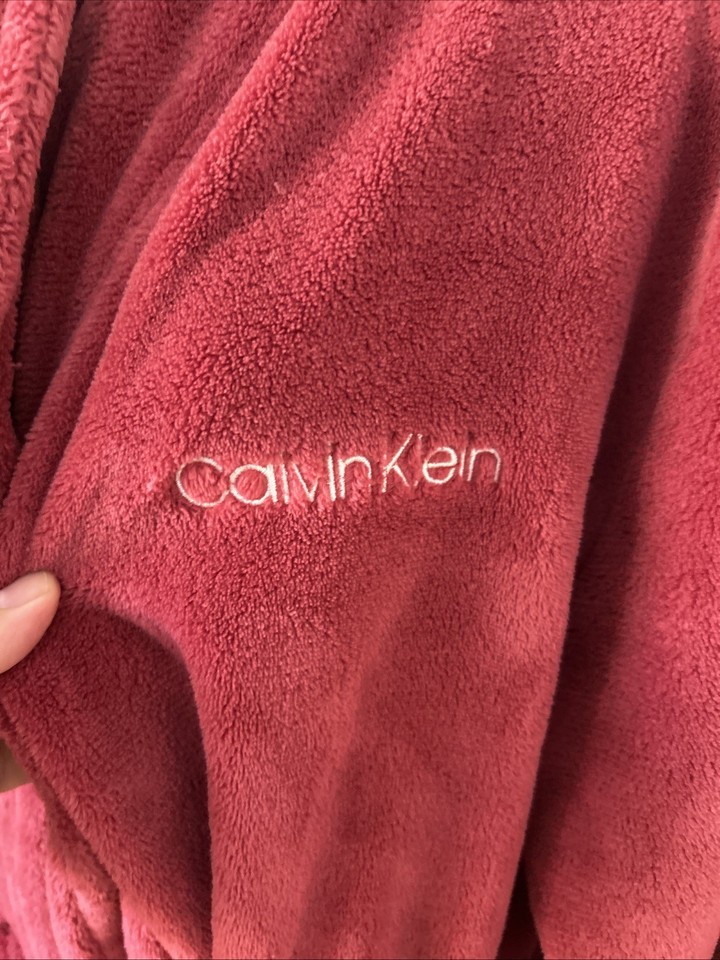 CALVIN KLEIN Womens Ladies Plush Bath Robe CK Logo Plush Robe Red Size ...