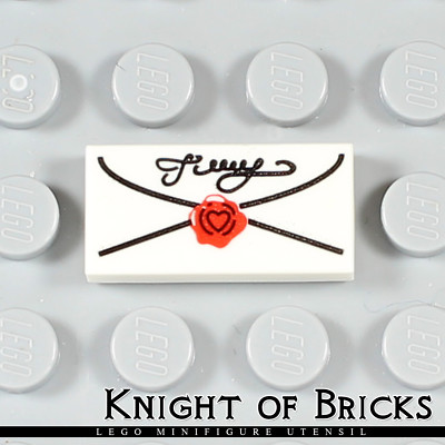 LEGO Minifigure WHITE Tile 1x2 Mail Envelope Cursive Script and Seal ...