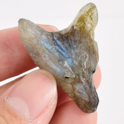 Natural Hand Carved Gemstone Labradorite Crystal Quartz Wolf Head ...