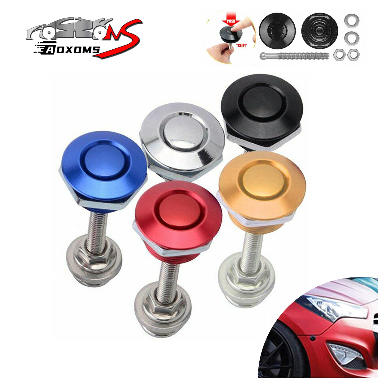 2-4pc Push Button Quick Release Hood Bonnet Pins Lock Clip Car Bumper ...
