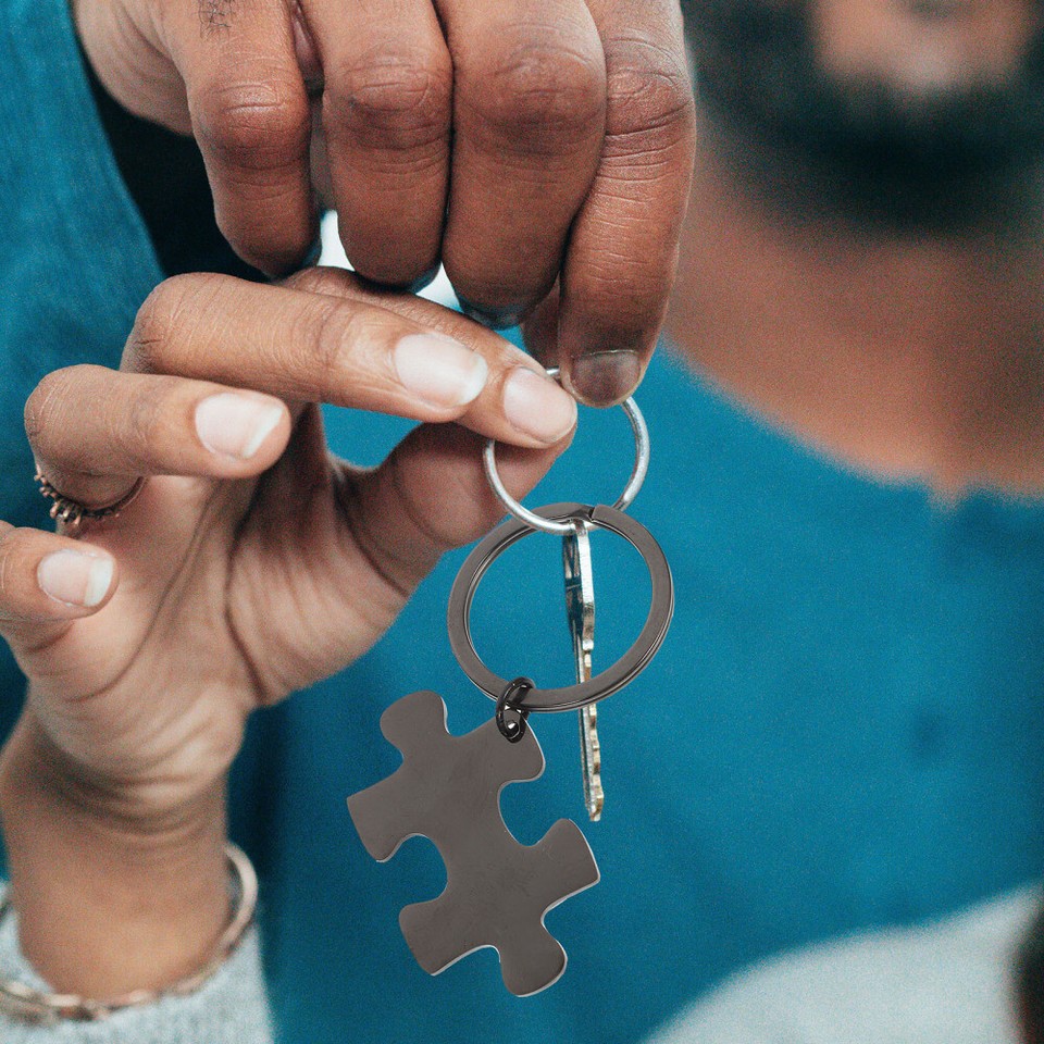 2Pcs Stainless Steel Puzzle Piece Key-chains Couples Key-chain Lovers ...