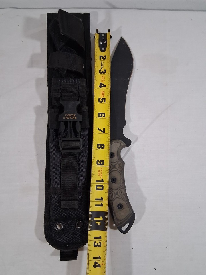 TOPS DART Fixed Knife 7.5" 5160 Steel Full Tang Blade Black Line ...