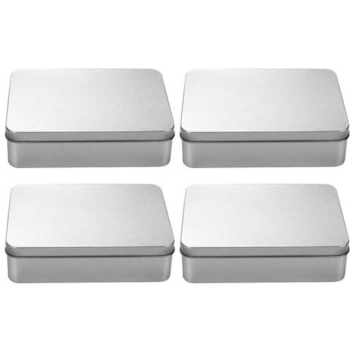 4 Pcs Gift Storage Box Hinged Lid Tin Rectangular Child Tinplate Empty Tins | eBay