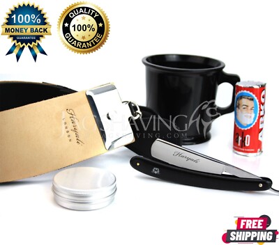 VINTAGE BARBER STYLE SHAVING KIT 5 PCS Cut Throat Straight Razor ...