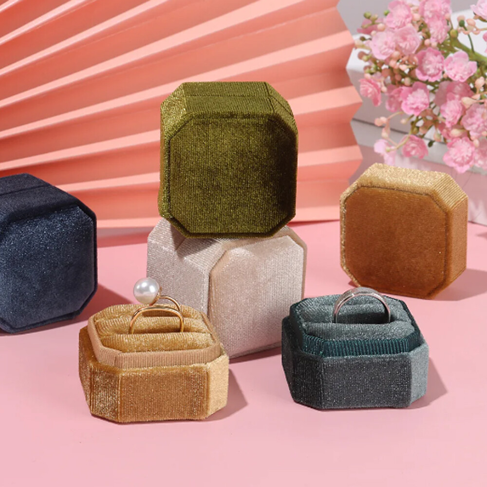 Octagon Velvet Double Ring Box Wedding Ring Storage Boxes with ...