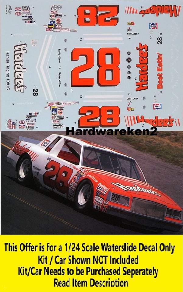 NASCAR DECAL #28 HARDEE'S 1981 BUICK REGAL BOBBY ALLISON - CHARLOTTE ...
