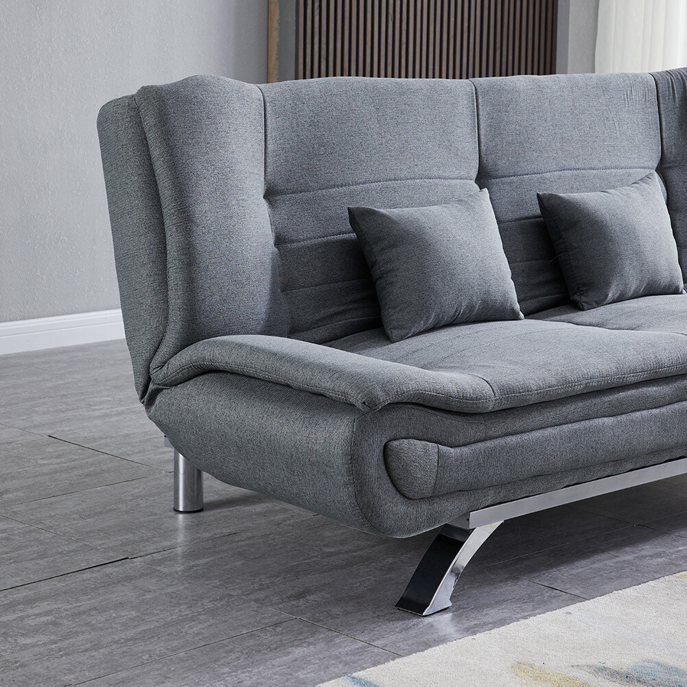 3 Seater Grey Fabric Modern Sofa Bed Sleeper Settee Couch Sofabed ...