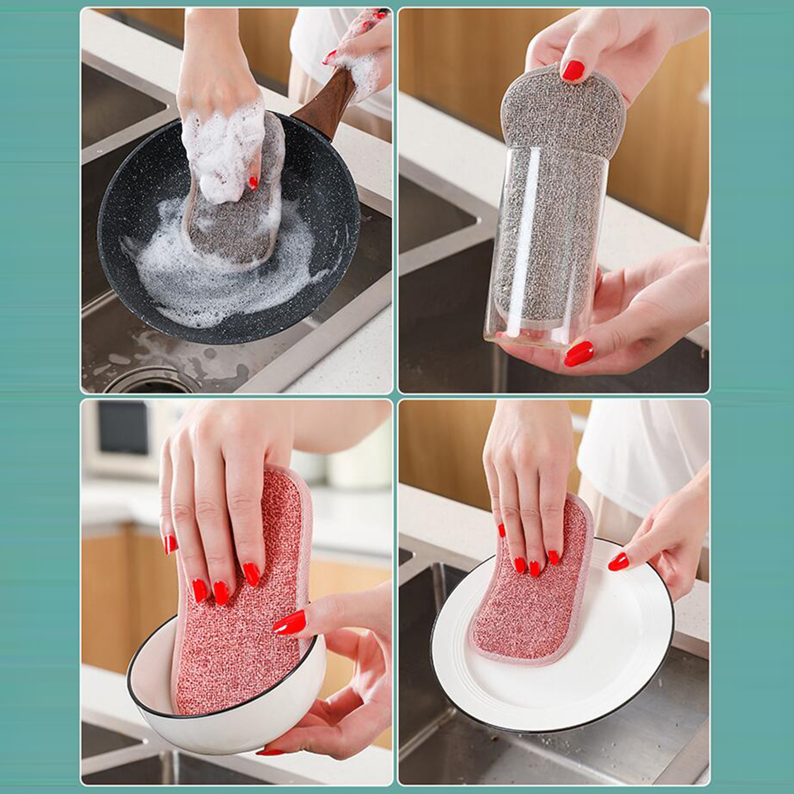 4pcs/set Scrub Sponges Easy to Clean Super Absorbent Reusable Cleaning Scrub | eBay