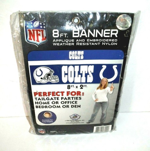 INDIANAPOLIS COLTS NFL FLAG 8 X 2 BANNER APPLIQUE & EMBROIDERED NYLON 8 ...