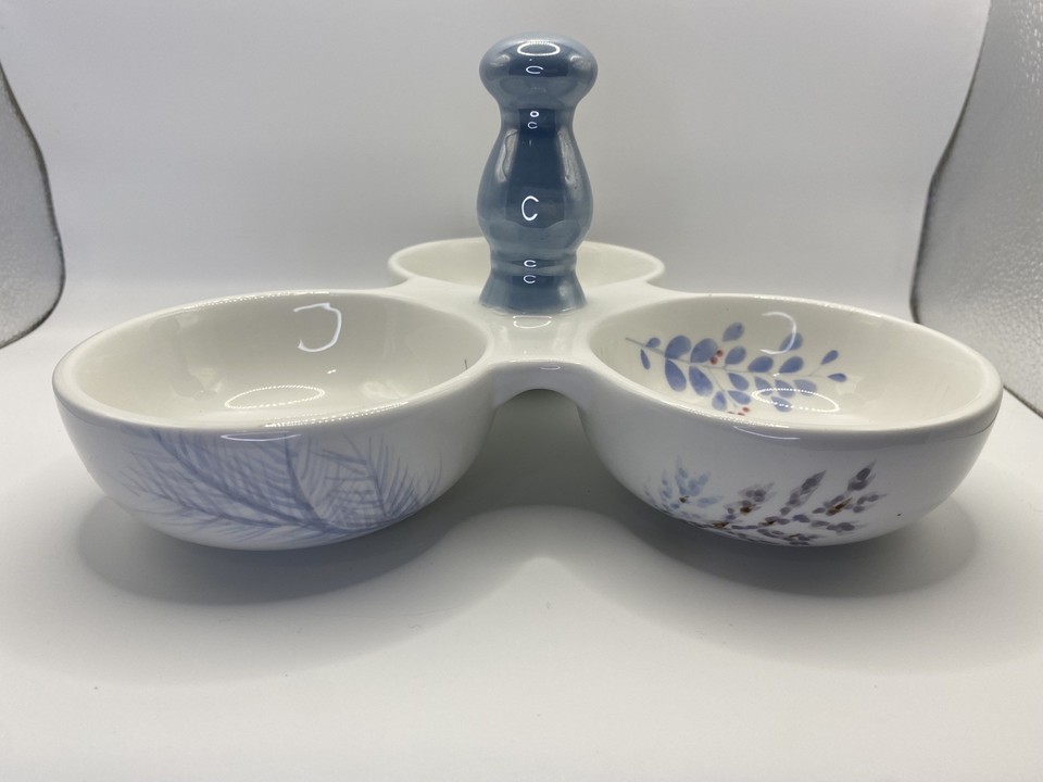 Vintage Pfaltzgraff Stoneware "Winter Frost" 3-Part Relish/dip dish w ...