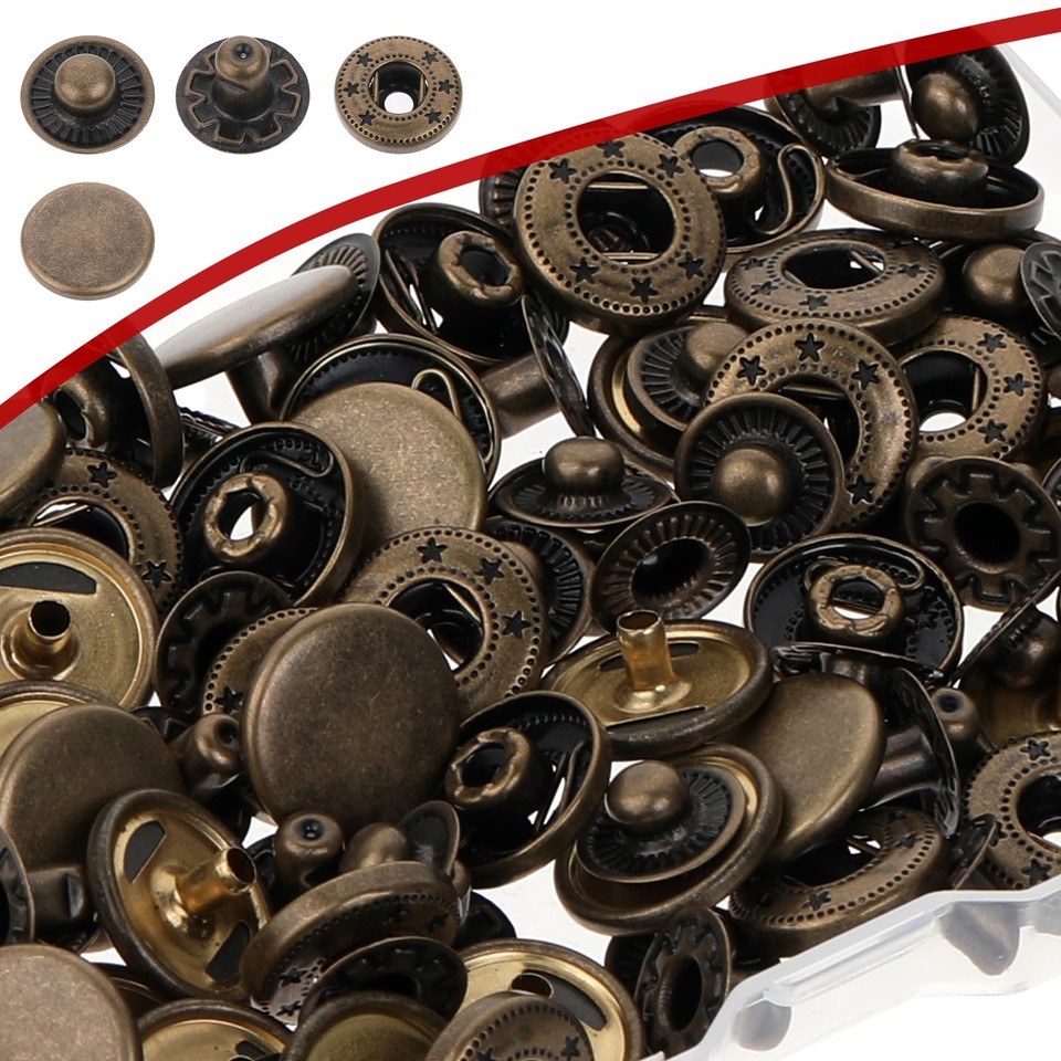 24 Sets Heavy Duty Leather Snap Fasteners Kit Snaps Antique Brass Plate ...
