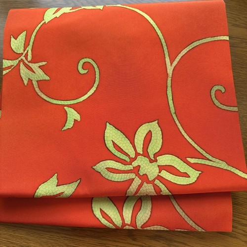 Orange Floral Nagoya Obi with Gold Accents 320cm Traditional Japanese ...