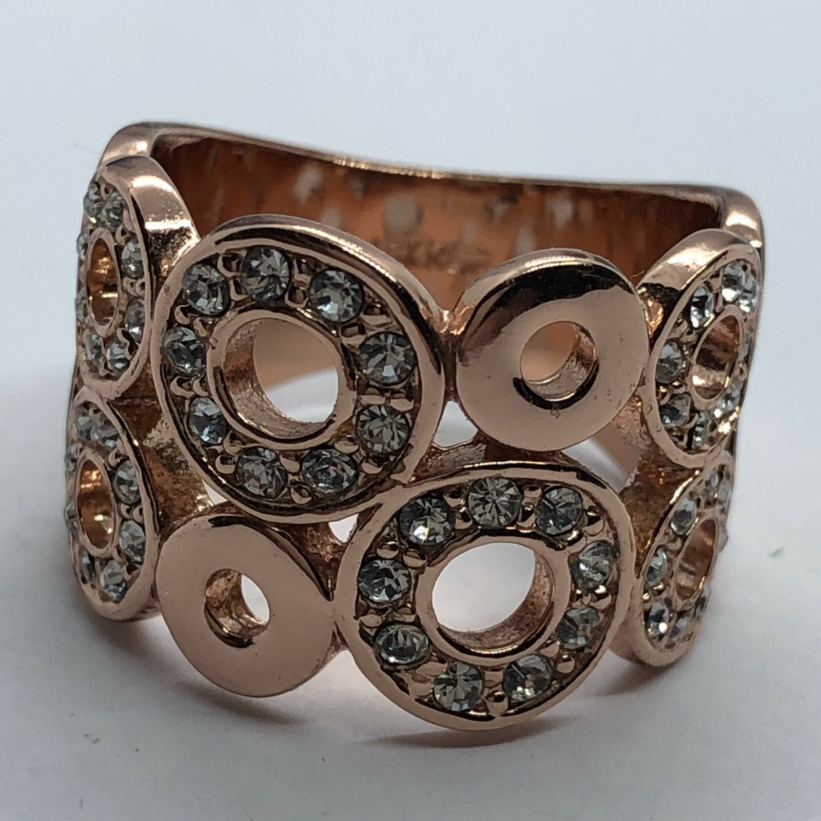 Fun Rose Gold Plated 18K RGP Thick Rhinestone Circles Ring - Size 8 | eBay