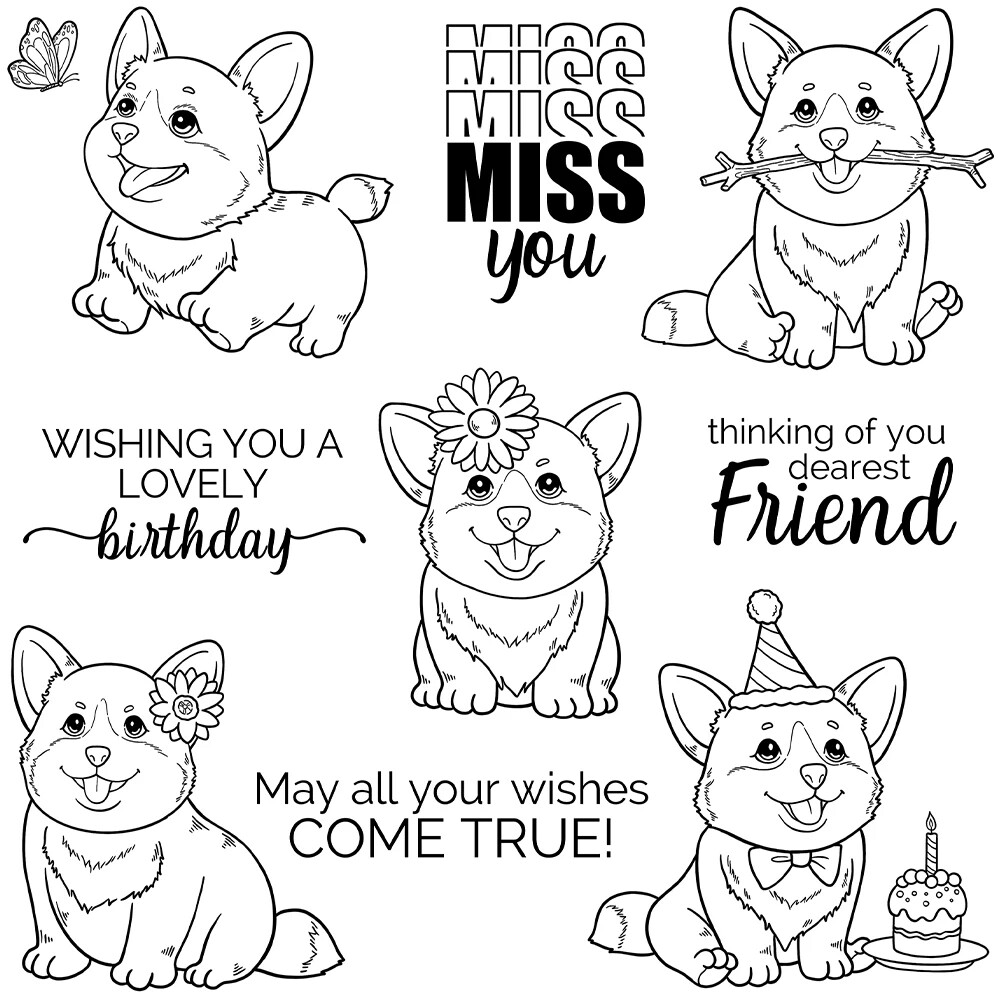 Birthday Corgi Dog Miss You Dearest Friend Metal Cutting Dies Clear ...