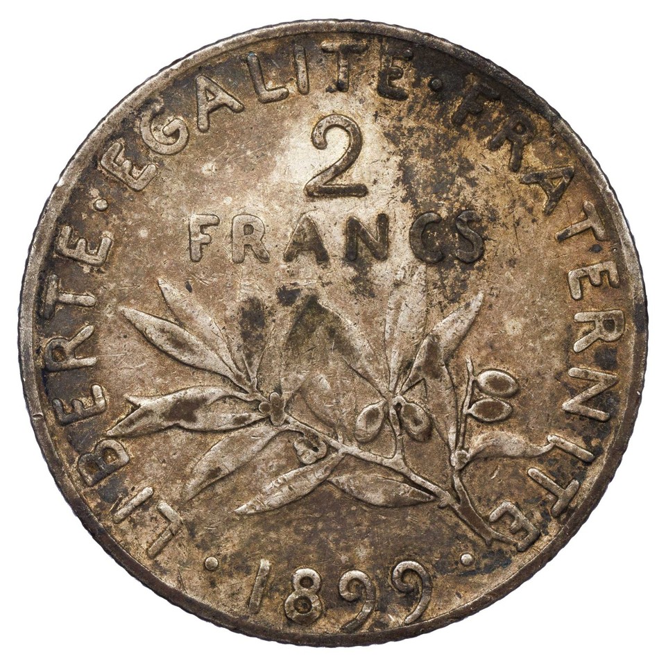 France 2 Francs Semeuse 1899 Silver F.266/3 Gad.532 KM.845 Coin O. Roty ...