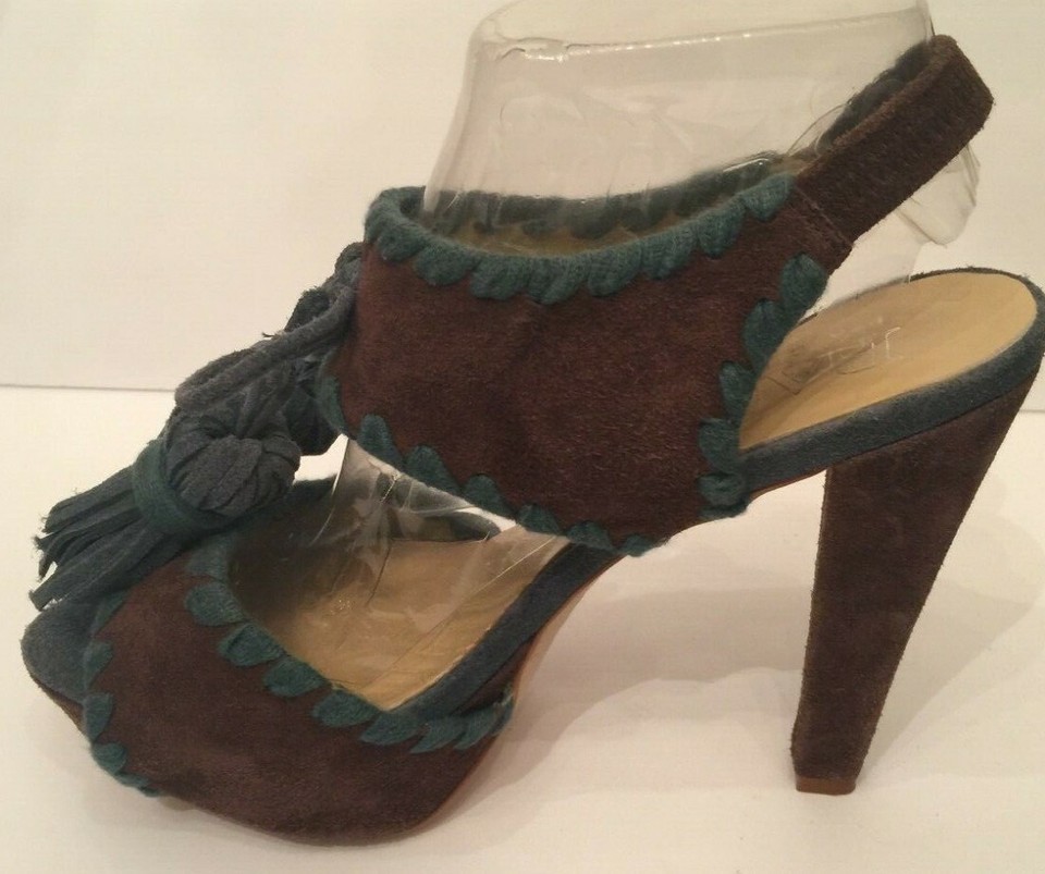 Paco Gil Womens Platform Sandals Size 9M Brown Suede Blue Stitched Trim ...