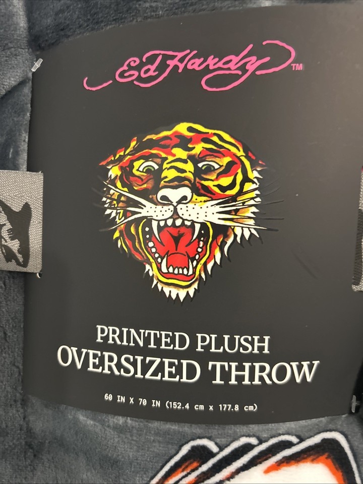 Ed Hardy Tattoo Design Plush Oversized Throw Gray 60x70in Cards Dice ...
