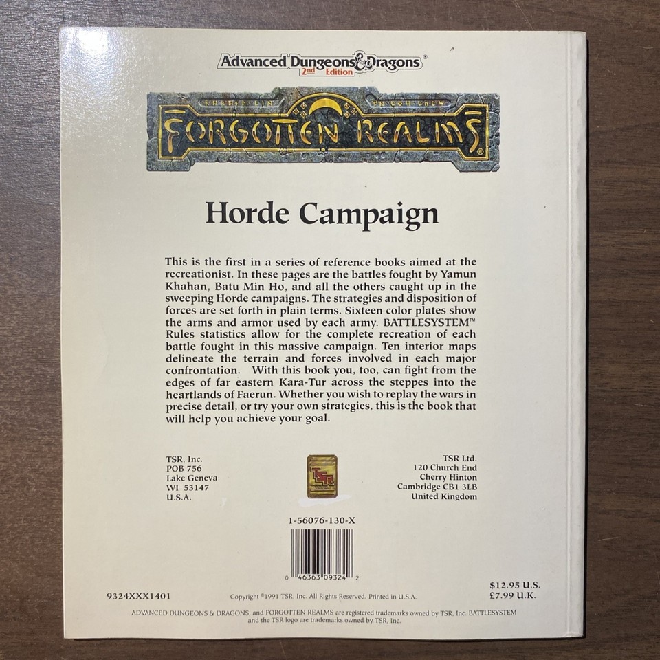 HORDE CAMPAIGN Forgotten Realms AD&D Dungeons & Dragons D&D TSR9324 ...